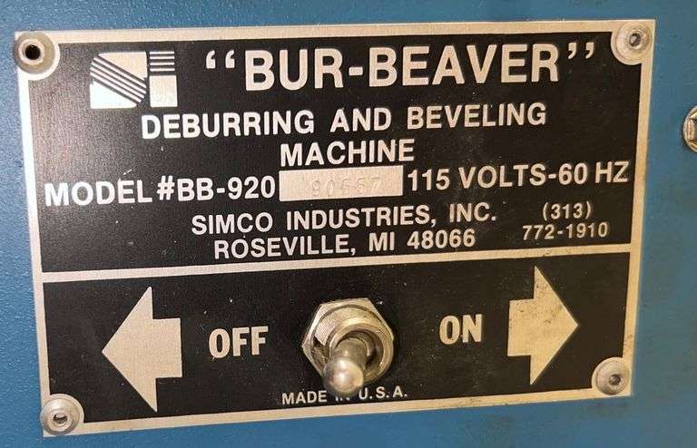 "Bur-Beaver" Deburring & Beveling Machine - Sherwood Auctions