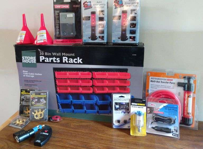 30 Bin Wall Mount Parts Rack + Automotive Supplies - Sherwood Auctions