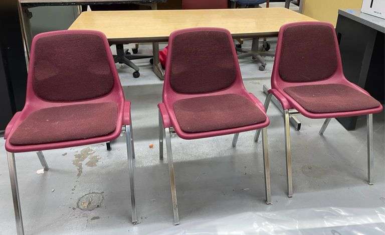 Table 28” tall, 5’ long, 30” deep w/ 3 Maroon Chairs - Sherwood Auctions
