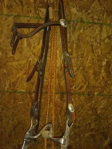 Western Bridle w/ Medium Port Roller Mouth Curb Bit Braided Leather ...