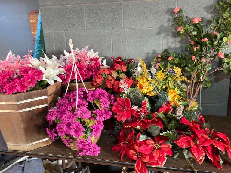 Nice Arrangement of Artificial Flowers and Two Unique Planters ...