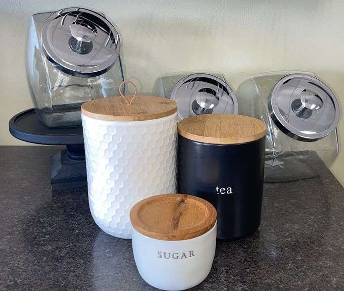 Anchor Hocking Penny Candy 1 Gallon Jars, Cake Stand & Stoneware Lidded ...