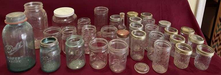 16 Jelly Jars + 10 Pint Size Ball & Kerr Canning Jars + 2 Quart Jars ...