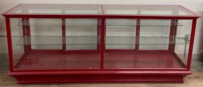 Red Antique Wooden Glass Display Showcase 8’ long, 39” tall & 16” wide ...