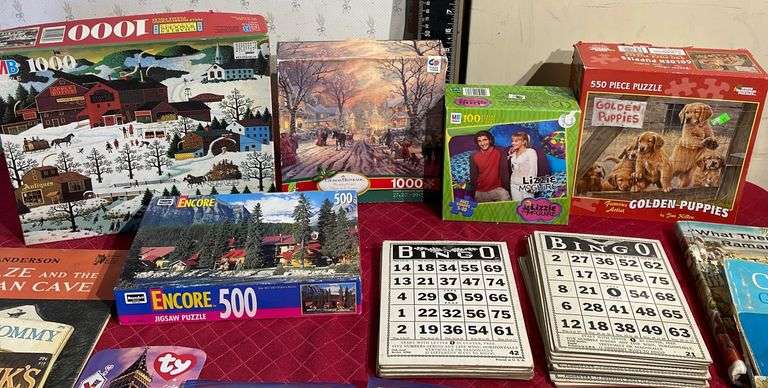 Assorted Puzzles, Books + Bingo Cards - Sherwood Auctions