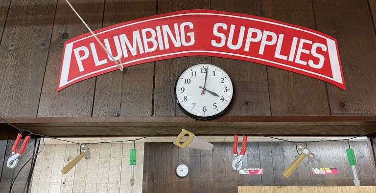 Plumbing Supplies 5' Long Wood Sign, Clock & Fun Hardware Light String ...
