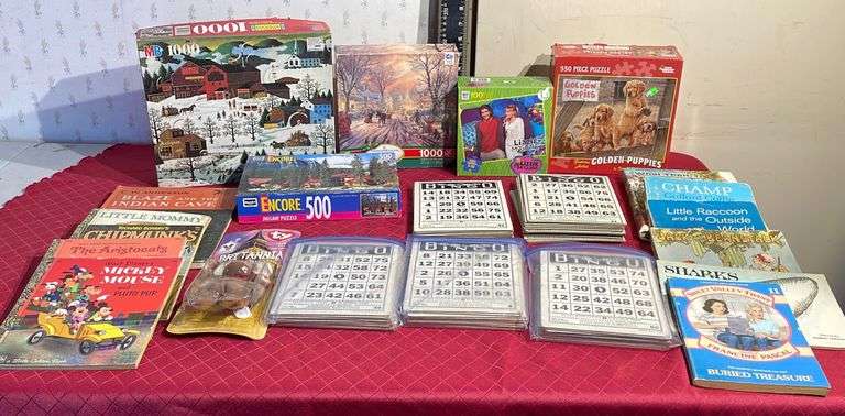 Assorted Puzzles, Books + Bingo Cards - Sherwood Auctions