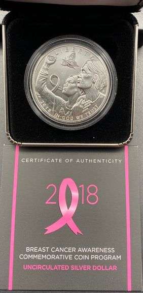2018 U.S. Mint Breast Cancer Awareness Uncirculated Silver Dollar ...