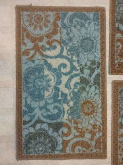 Three Teal & Brown Throw Rugs (34" x 20") - Sherwood Auctions
