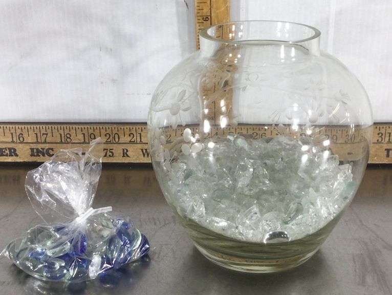 Decorative Glass Vase and Glass Gems - Sherwood Auctions