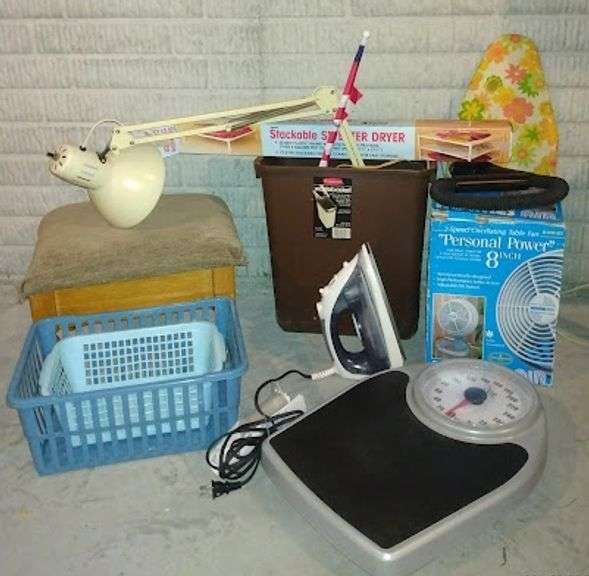 Personal 8" Fan, Scale, Iron, Ironing Board, Foot Stool + Lamps ...