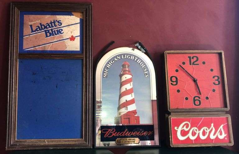 Labatt’s Mirror 17.5” x 31”, Budweiser Michigan Lighthouse Mirror 14” x ...
