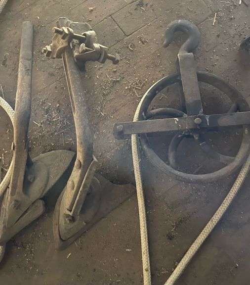 Antique Pulley w/ Rope & Two Plow Heads - Sherwood Auctions