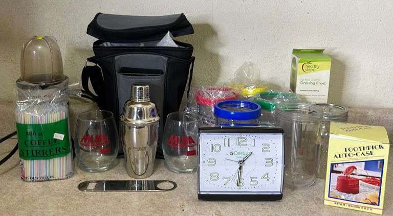 MLBA Mixer, Glasses, Cooler, Magic Bullet + Extra Blending Cups & Clock ...