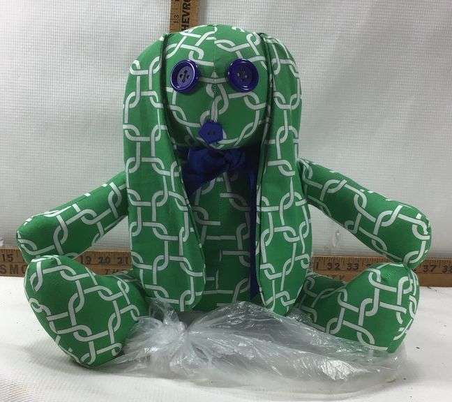 Handmade Green, Blue and White Plush bunny! - Sherwood Auctions