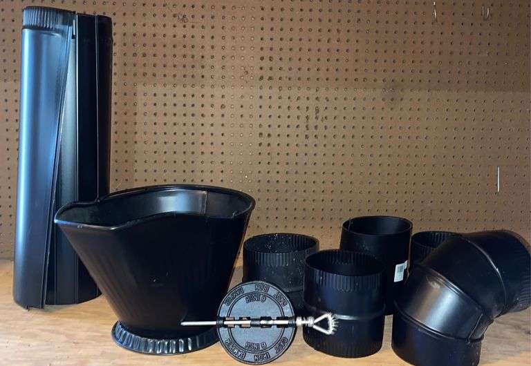All New- Ash Bucket, Damper, 7 Pieces of 6” x 2’ Chimney Vent Pipes ...