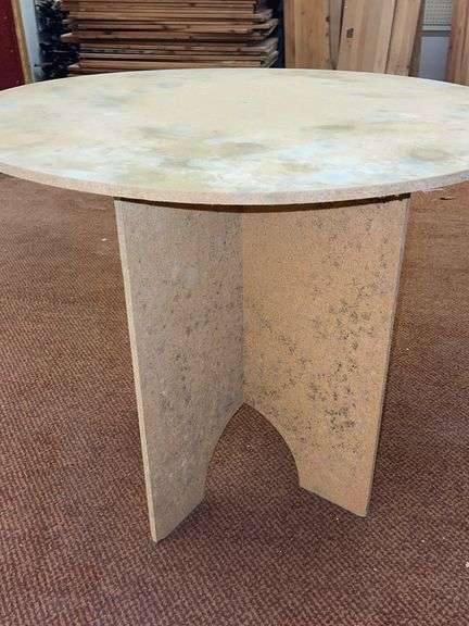 Two Particle Board Tables 30” tall & 3’ round - Sherwood Auctions