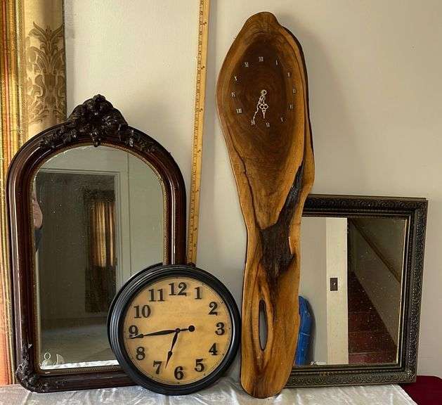 Two Framed Mirrors & Two Clocks - Sherwood Auctions
