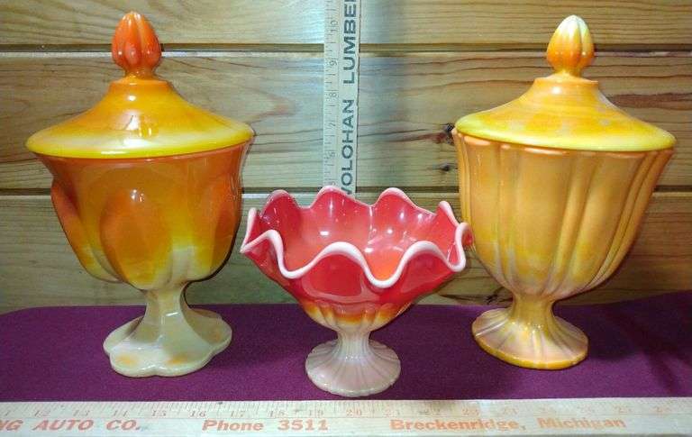 LE Smith Bittersweet Swung Glass Candy Dishes 10" H + LE Smith ...