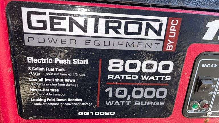 Gentron Portable GG10020 Generator 8000 Rated Watts/10,000 Watt Surge ...