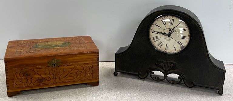Metal Clock & Jewelry Box - Sherwood Auctions
