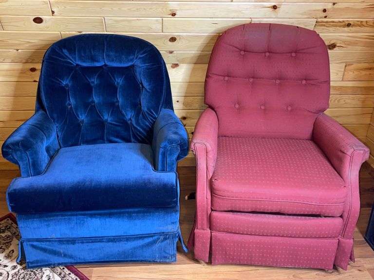 Rose Colored Rocker Recliner & Blue Swivel Chair - Sherwood Auctions