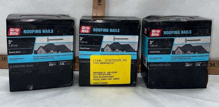 3 New Boxes Of Grip Rite Roofing Nails 3” - Sherwood Auctions