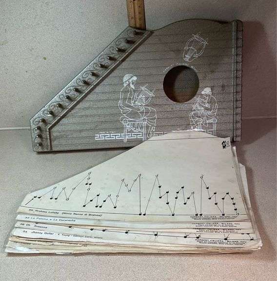 Vintage Herbert Milano Metal Zither Lap Hand Held Harp (Made in Italy ...