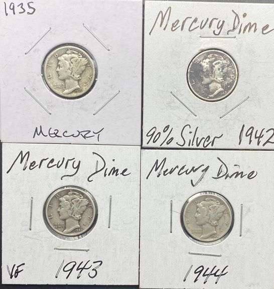 1935, 1942, 1942, & 1944 Mercury Silver Dimes - Sherwood Auctions