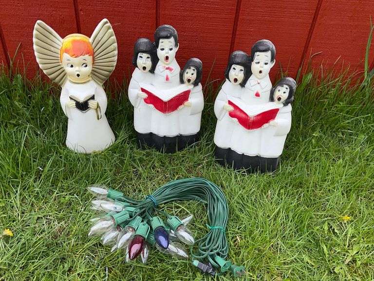 Blow Mold Carolers 14” tall & Blow Mold Angel 14” tall + String Of ...