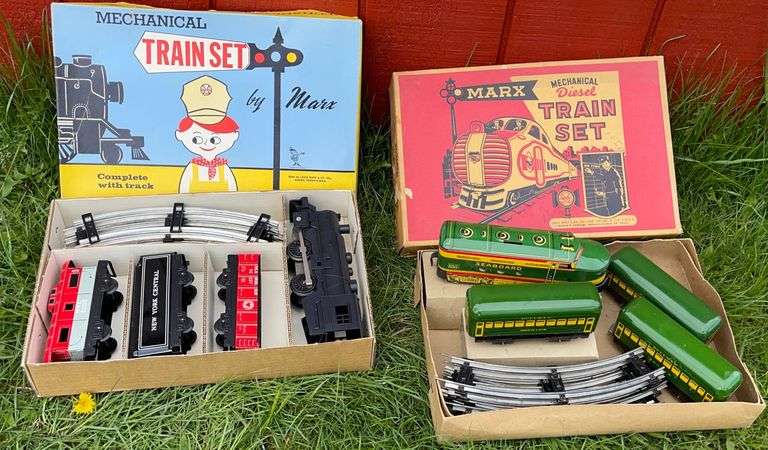 Marx Mechanical Train Set w/ Tracks & Marx Mecanical Diesel Train Set w ...