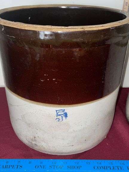 Rare Macomb Pottery "Blue Horseshoe" Stoneware 3 Gallon Crock & Glazed ...