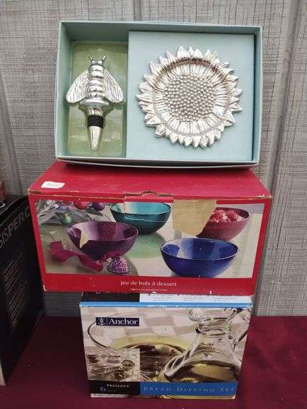 Anchor Hocking Bread Dipping Set, Stoneware Bundt Pan, Oasis Percolator ...