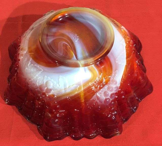 Imperial Glass Ruffled Red Slag Bowl - Sherwood Auctions