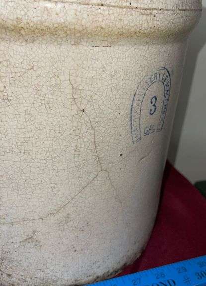 Rare Macomb Pottery "Blue Horseshoe" Stoneware 3 Gallon Crock & Glazed ...