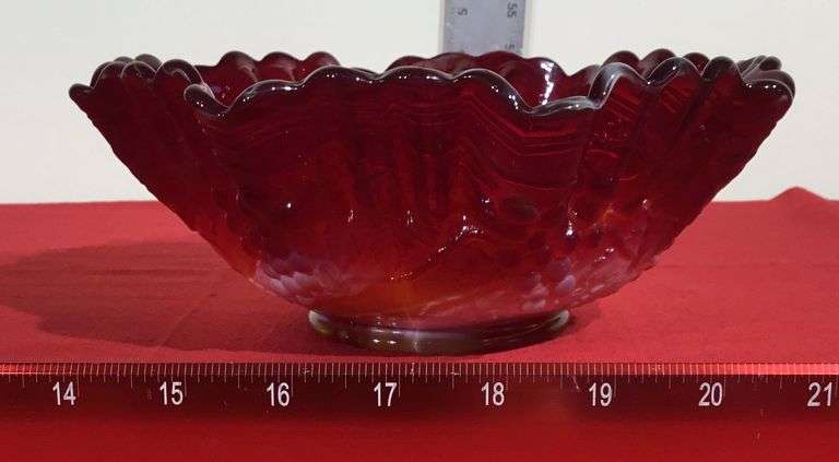 Imperial Glass Ruffled Red Slag Bowl - Sherwood Auctions