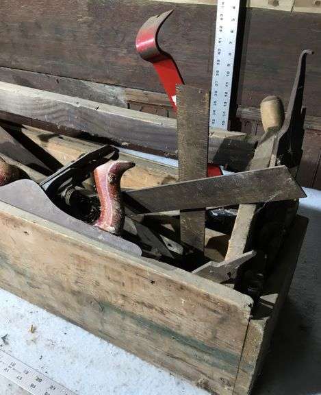Antique Wooden Tool Box and Wood Working Tools - Sherwood Auctions