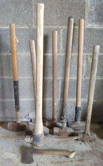 Nice Lot of Sledge Hammers, Hatchet + Pickaxe - Sherwood Auctions