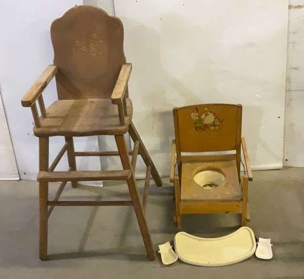 Wooden High Chair & Potty Chair - Sherwood Auctions