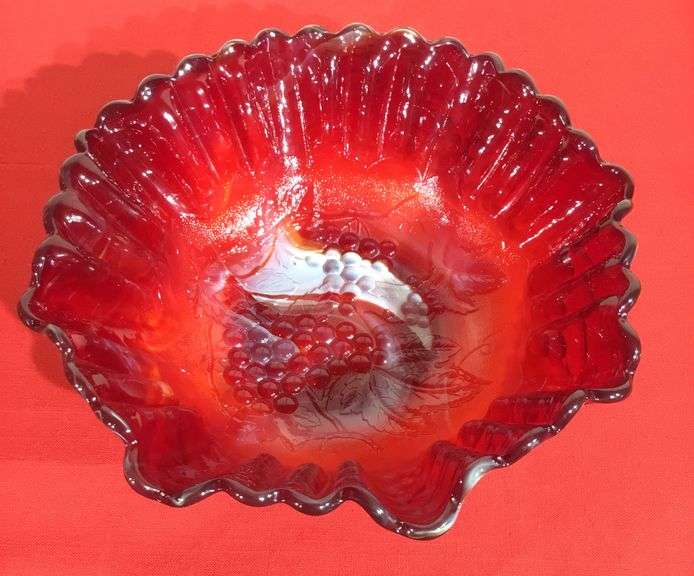 Imperial Glass Ruffled Red Slag Bowl - Sherwood Auctions