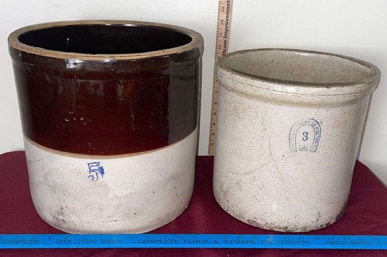 Rare Macomb Pottery "Blue Horseshoe" Stoneware 3 Gallon Crock & Glazed ...
