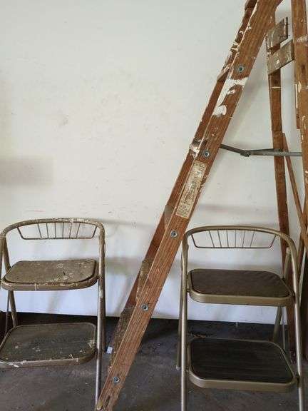 Six Foot Wooden Step Ladder + Two-Step Stool Chairs - Sherwood Auctions