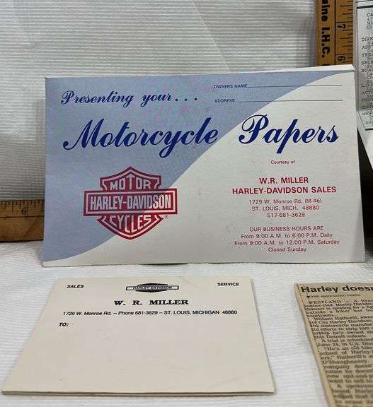 Motorcycle Papers Courtesy Of W.R.Miller Harley Davidson Sales ...