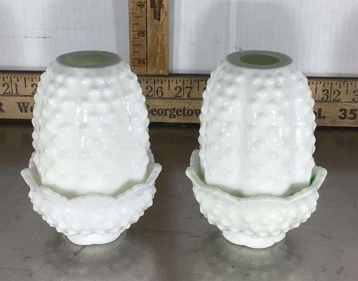 Vintage Fenton White Hobnail Fairy Lamps - Sherwood Auctions