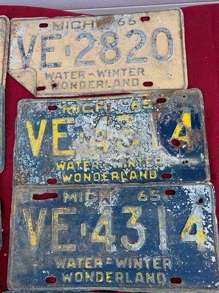 Nine 1965-1966 Michigan Water-Winter Wonderland License Plates ...