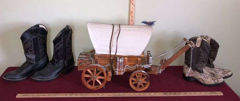 Covered Wagon Lamp, Children’s Size 13 Snakeskin Boots & Size 4 Cowboy ...