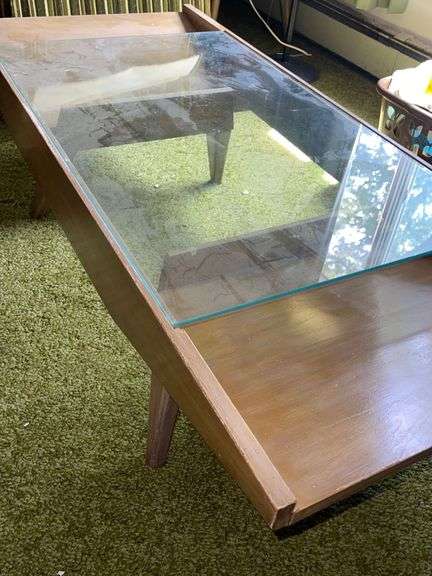 Mid-Century Glass Top w/ Slanted Ends Coffee Table - Sherwood Auctions