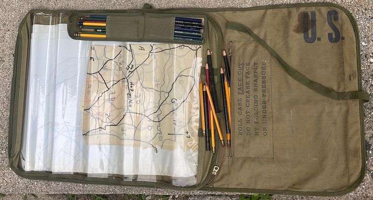 US Military Roll Up 36”x19” Map Case w/ Maps & Military Pencil Case ...
