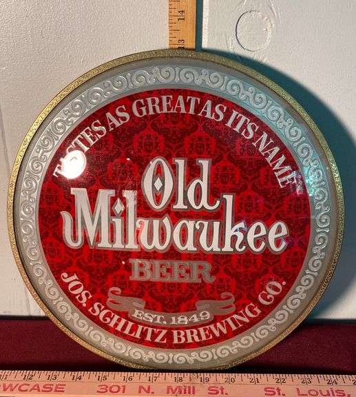 1973 Old Milwaukee Beer Glass Sign by Schilitz Brewing Co. - Sherwood ...