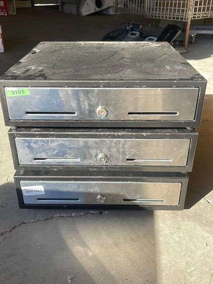 (3 Qty) Cash Registers (1 Qty) Bin of Cords - Sierra Auction Management Inc